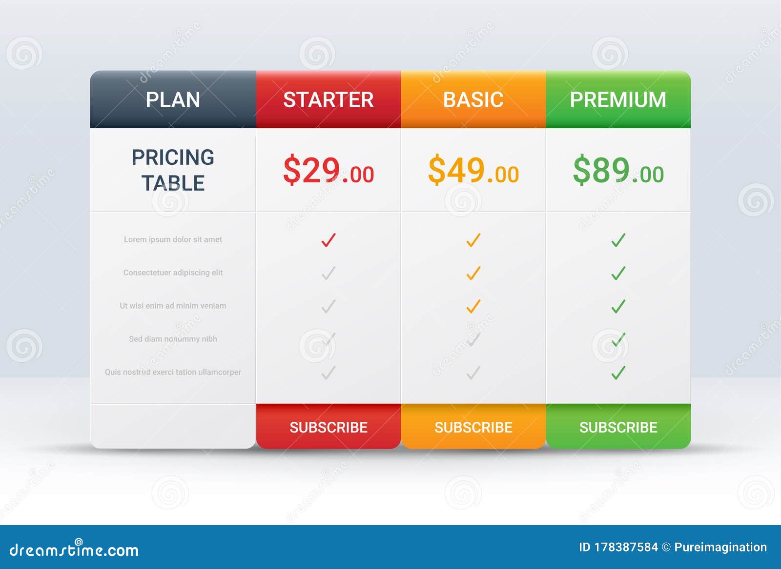 Price Comparison Table Layout Template for Three Products Stock Vector ...