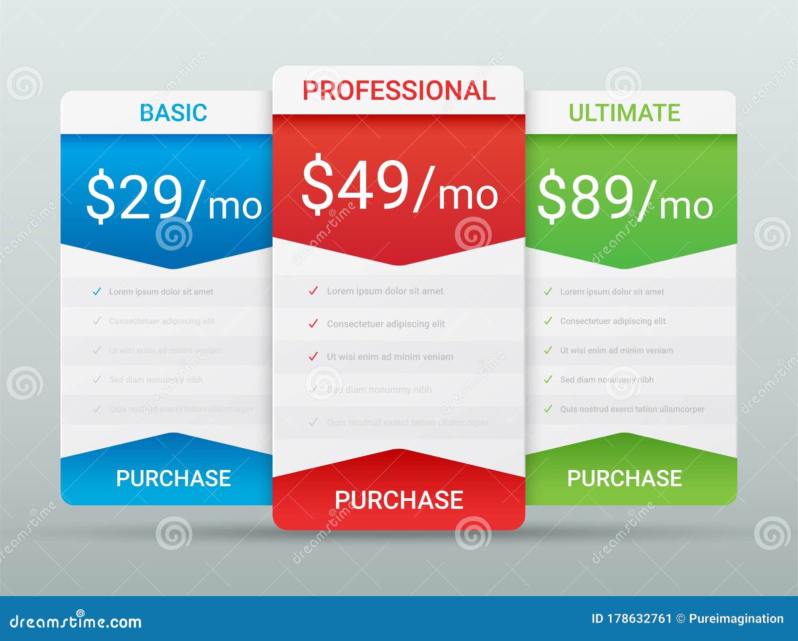 Price Comparison Table Layout Template for Three Products Stock Vector ...