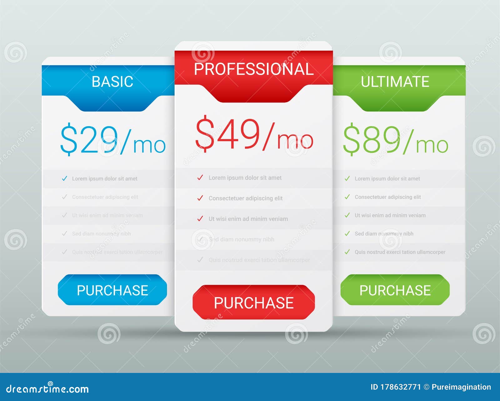 Price Comparison Table Layout Template for Three Products Stock Vector ...