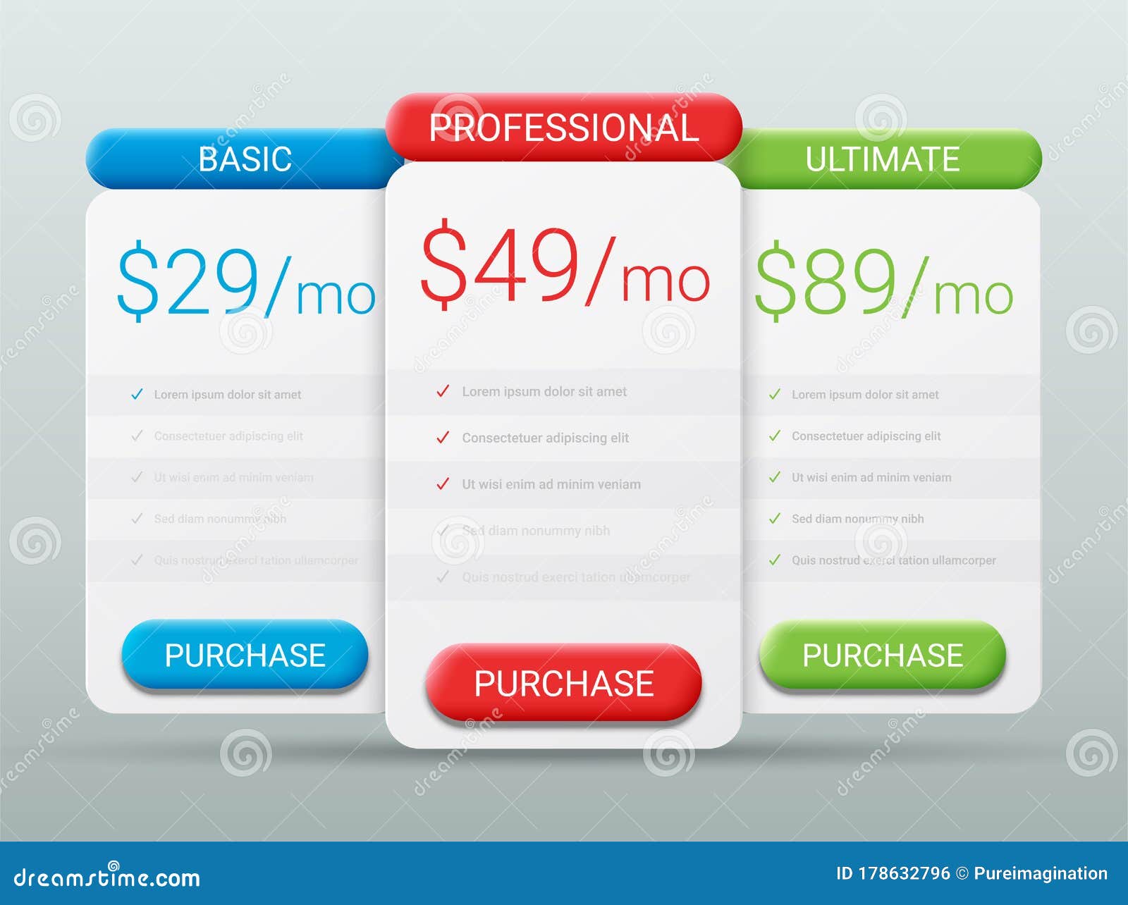 Price Comparison Table Layout Template for Three Products Stock Vector ...