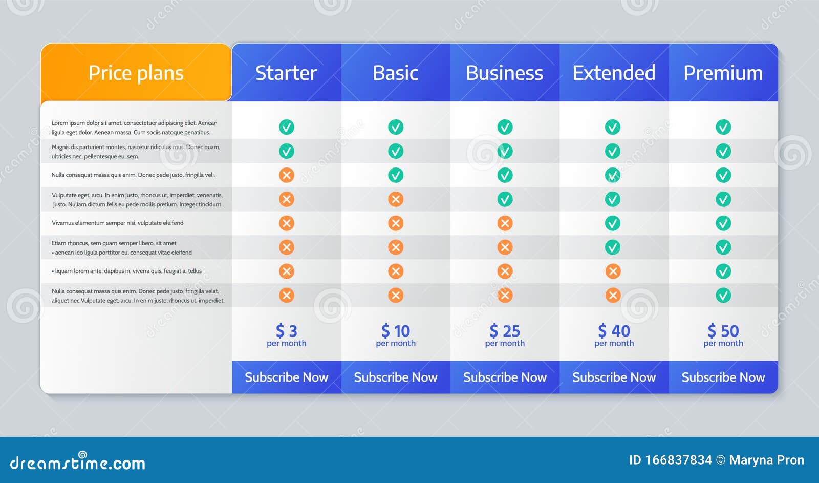 Price Comparison Table. Vector Illustration. Chart Plan Template Stock ...