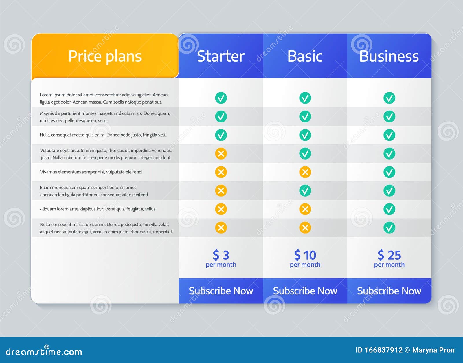 Comparison Price Table Vector Illustration Chart Plan Comparative