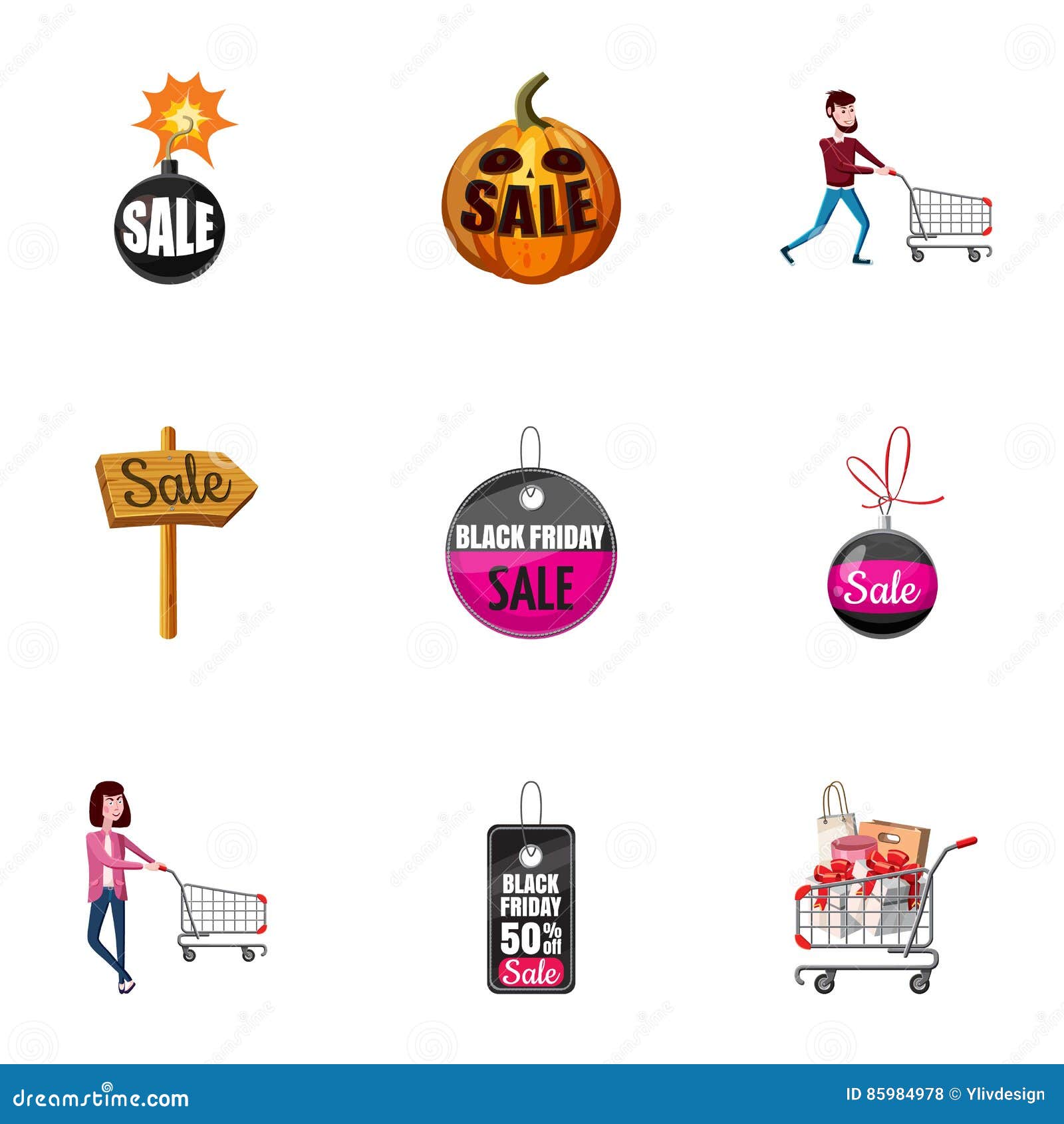 Price Down Icons Set, Cartoon Style Stock Vector - Illustration of bomb ...