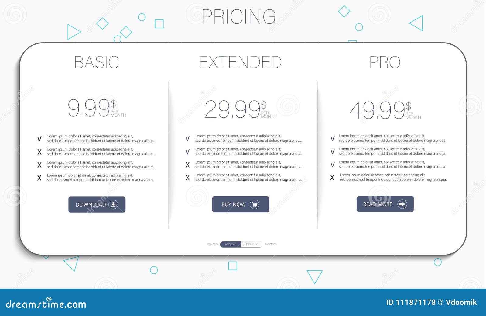 Price List, Hosting Plans and Web Boxes Banners Design. Three Tariffs ...