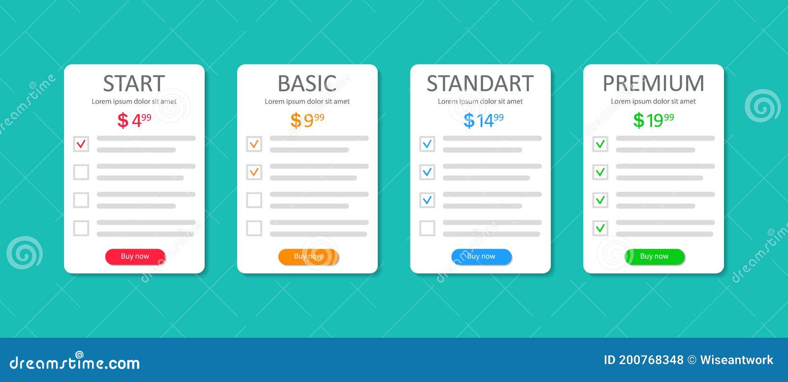 Price List of Subscriptions. Template of Comparison Table for Hosting ...