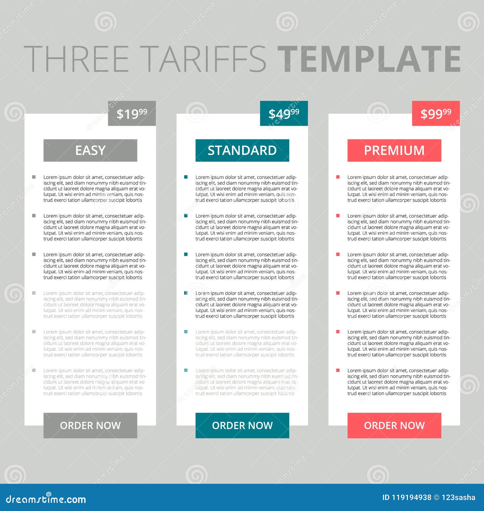 Price List, Three Tariffs for Website Stock Vector - Illustration of ...