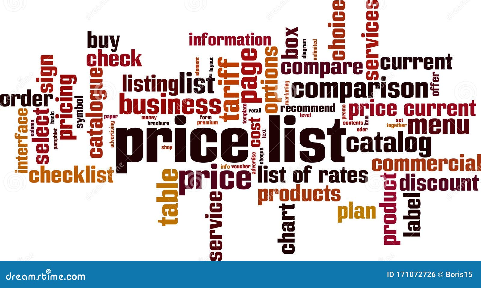 Price list word cloud stock vector. Illustration of tariff - 171072726