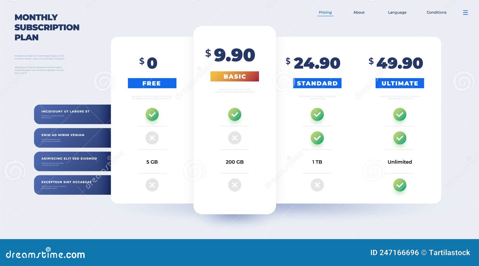 Price Plan. Comparison Table Infographic, Monthly Subscriptions ...