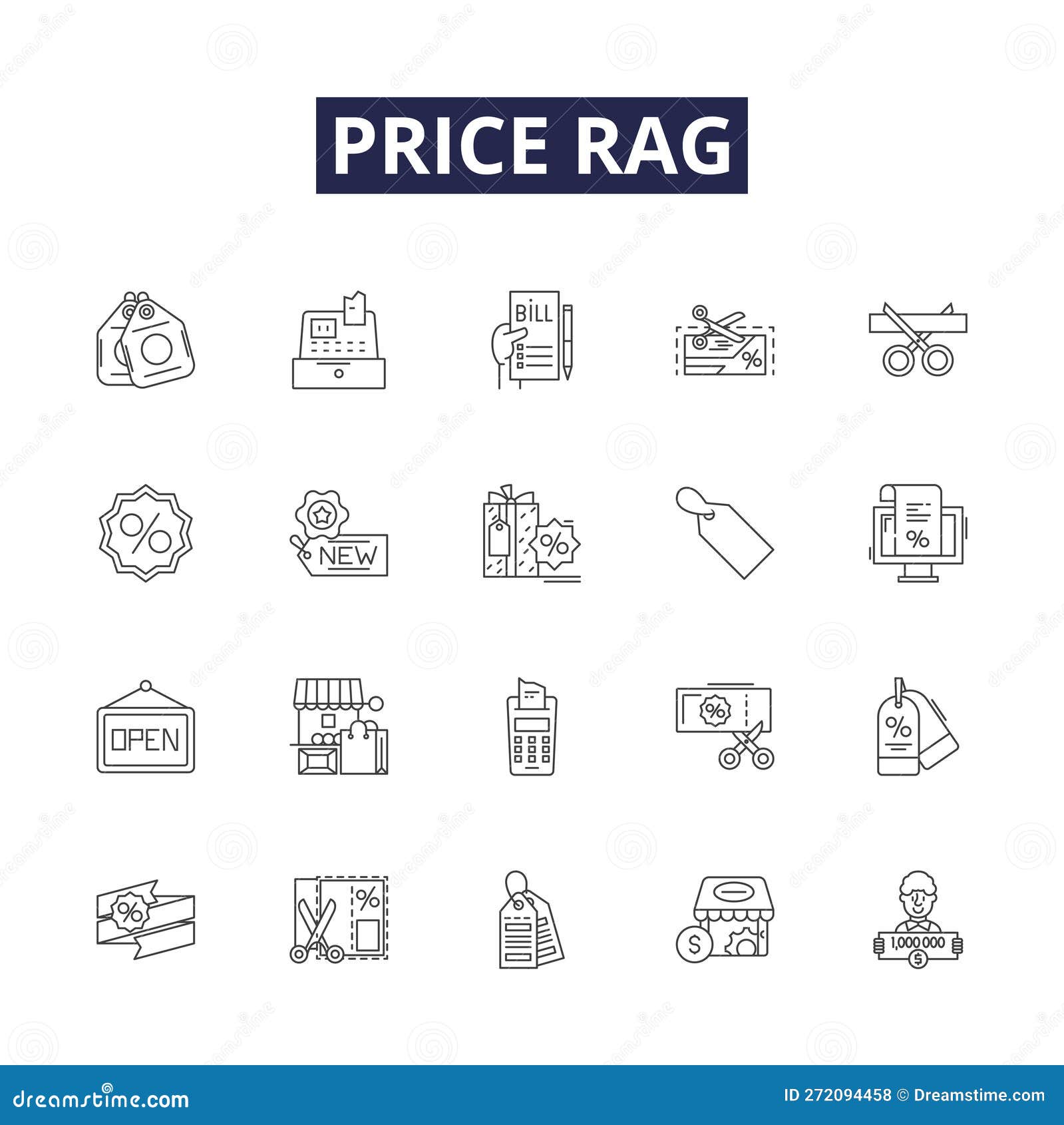 Price Rag Line Vector Icons and Signs. Cut, Reduce, Decrease, Discount ...