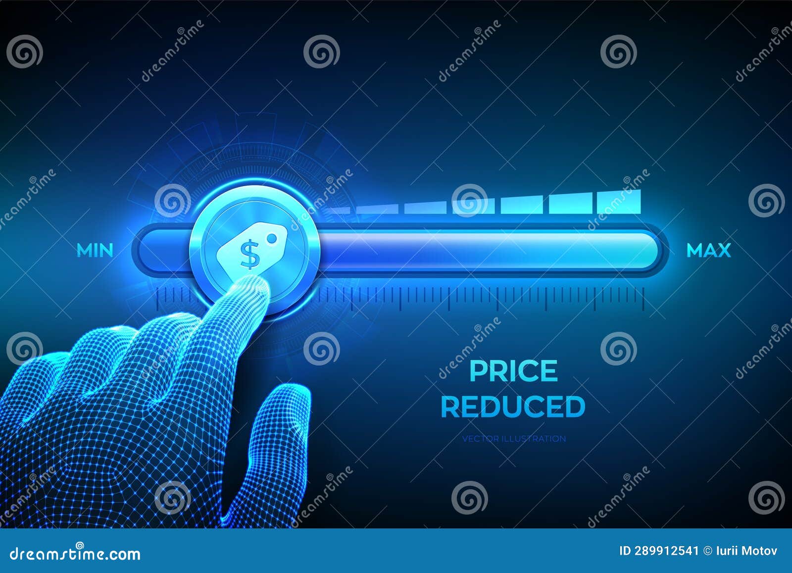 Price Reduced. Cost Reduction. Wireframe Hand is Pulling To the Minimum ...