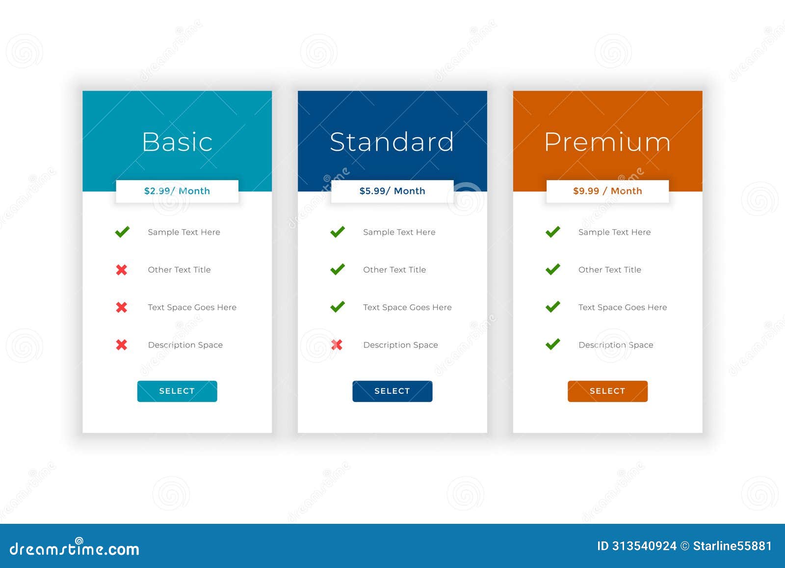 Price Table Comparison Template with Basic To Premium Option Stock ...