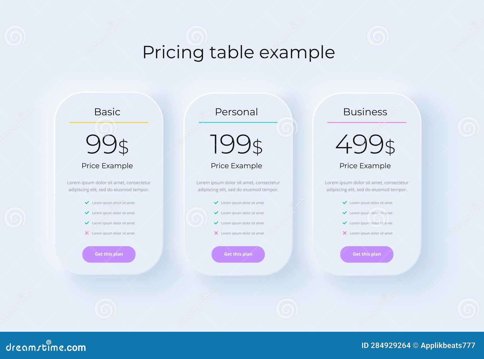 Price Table Concept in Realistic Neumorphism Vector Design. Pricing or ...