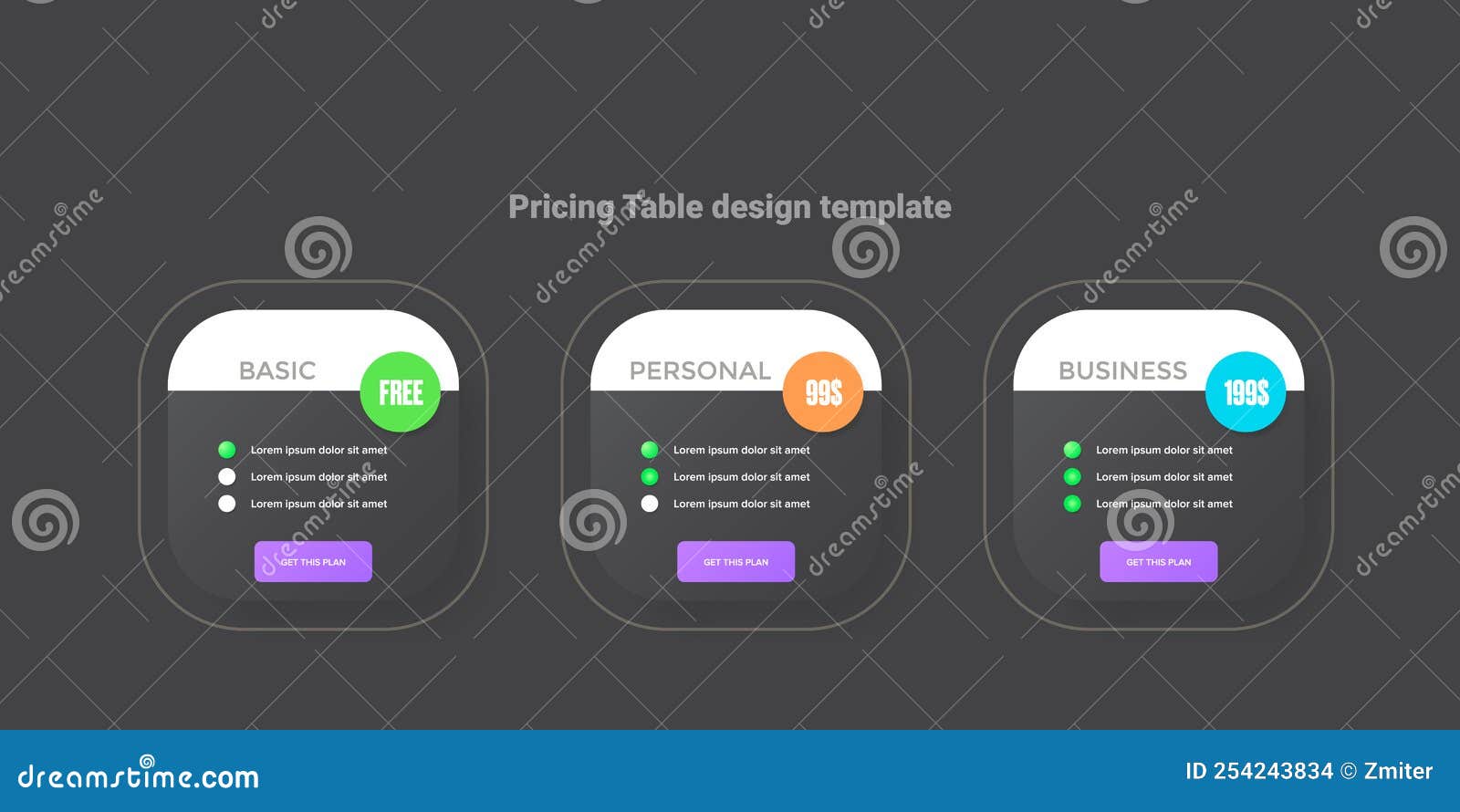 Price Table Concept Vector Design Template. Pricing or Subscription ...