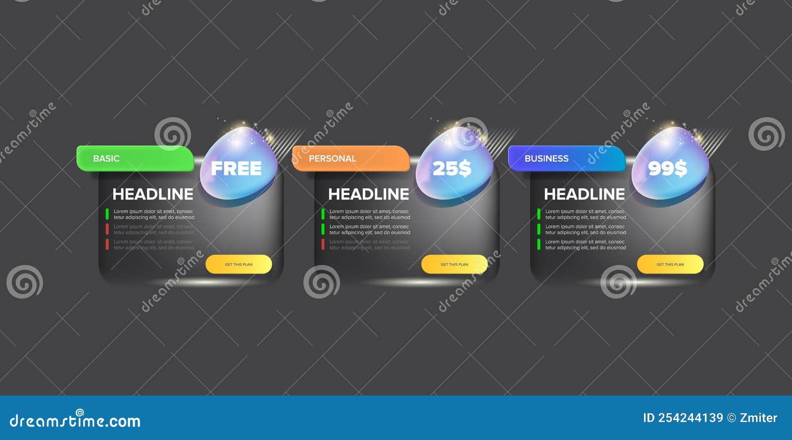 Price Table Concept Vector Design Template. Pricing or Subscription ...