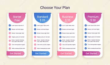 Price Table Template with 4 Columns. Pricing Data Grid. Vector ...