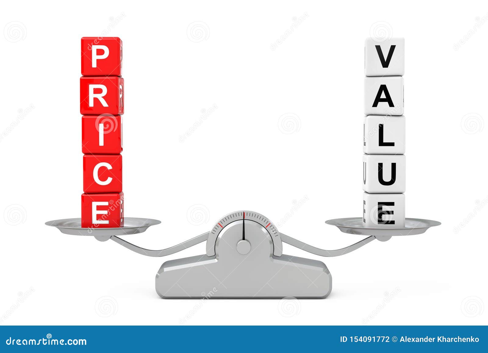 Price And Value Cube Blocks Over Simple Balance Scale. 3d Rendering ...