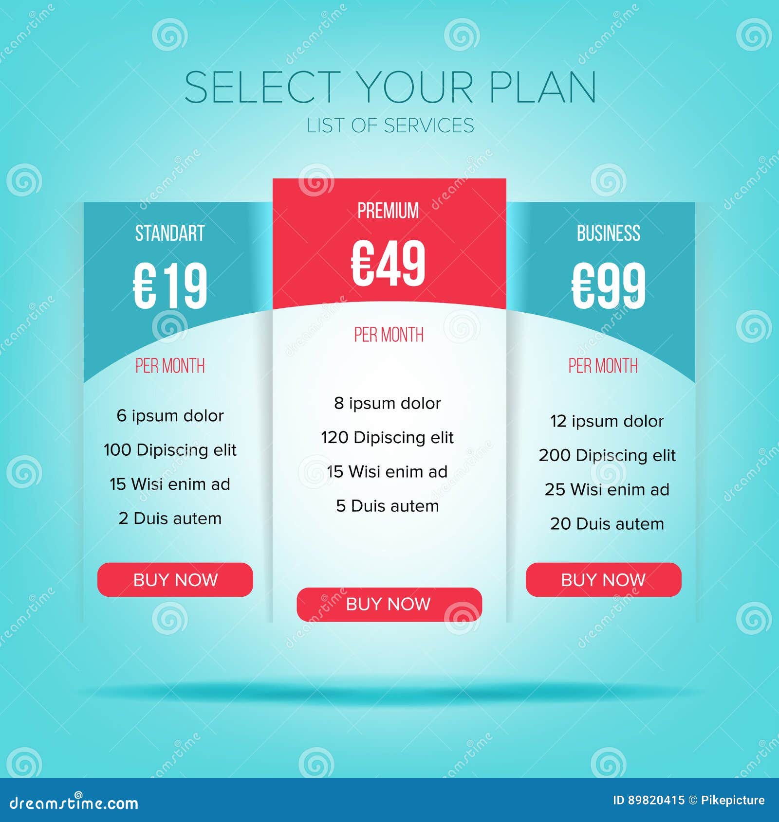 Pricing Business Plans Vector. Pricing Plans Template. Chart Table ...