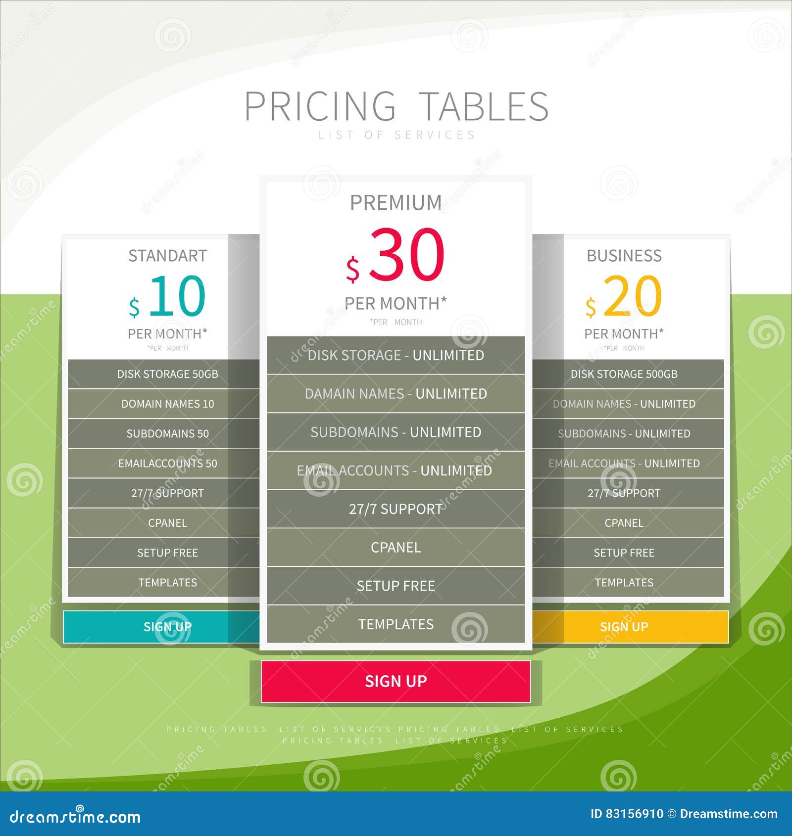 Pricing Comparison Table Set for Commercial Business Web Service Stock ...