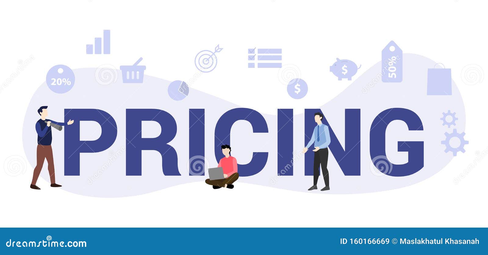 Pricing Concept With Big Word Or Text And Team People With Modern Flat ...