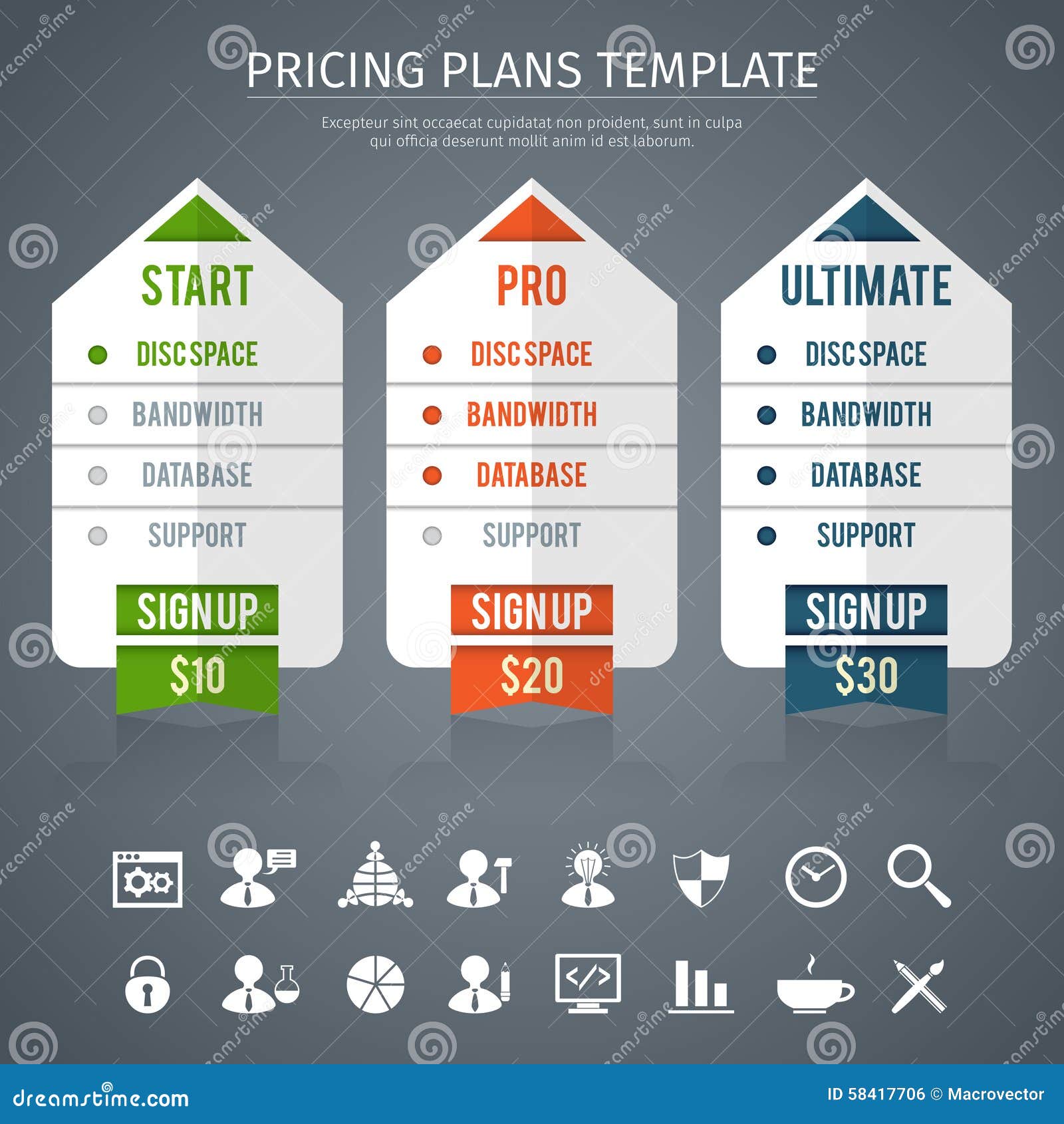 Pricing Plan Banners Infographic. Three Tariffs Interface For Site And ...