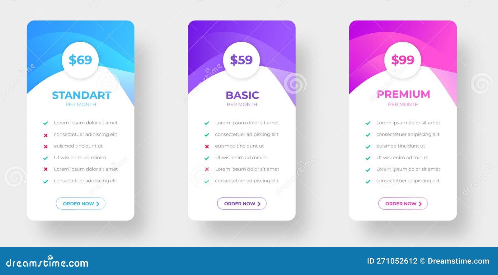 Pricing Plans Table and Pricing Chart Price List for Web or App. Ui UX Pricing Design Tables ...