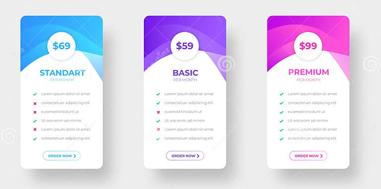 Pricing Plans Table and Pricing Chart Price List for Web or App. Ui UX ...