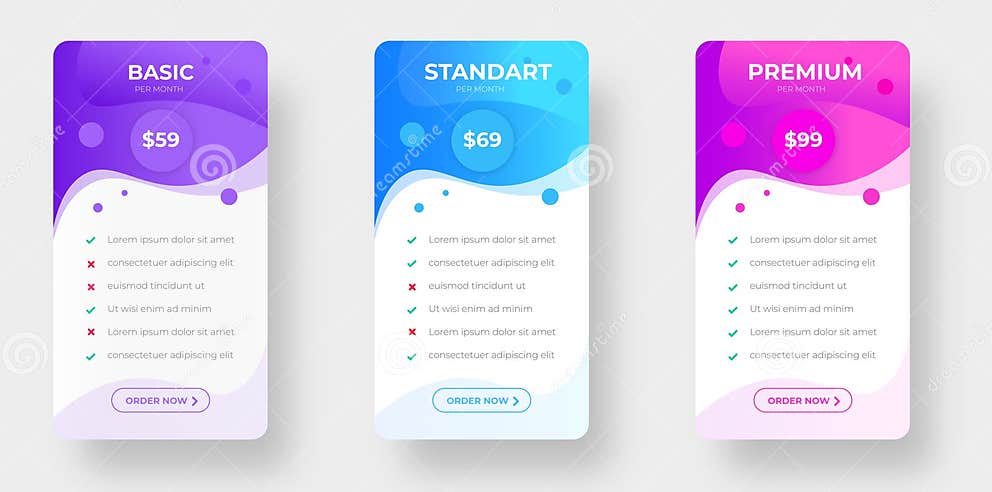 Pricing Plans Table and Pricing Chart Price List for Web or App. Ui UX Pricing Design Tables ...