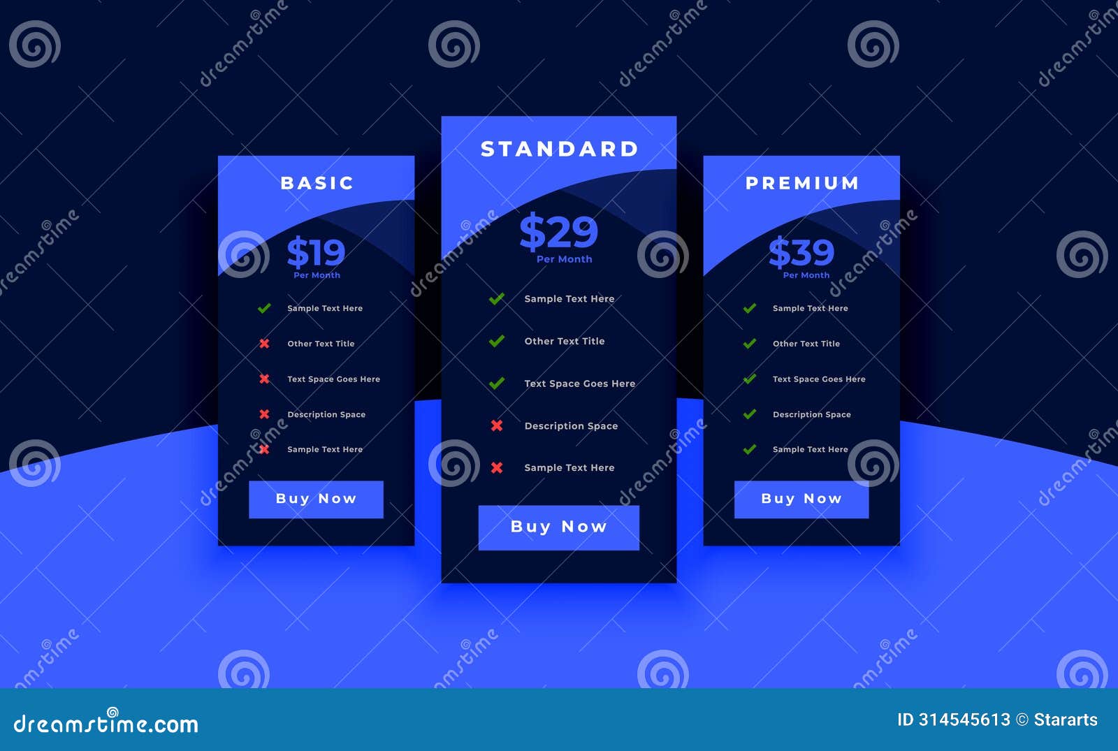 Pricing or Subscription Plan Chart Layout for Web Business Stock Vector ...