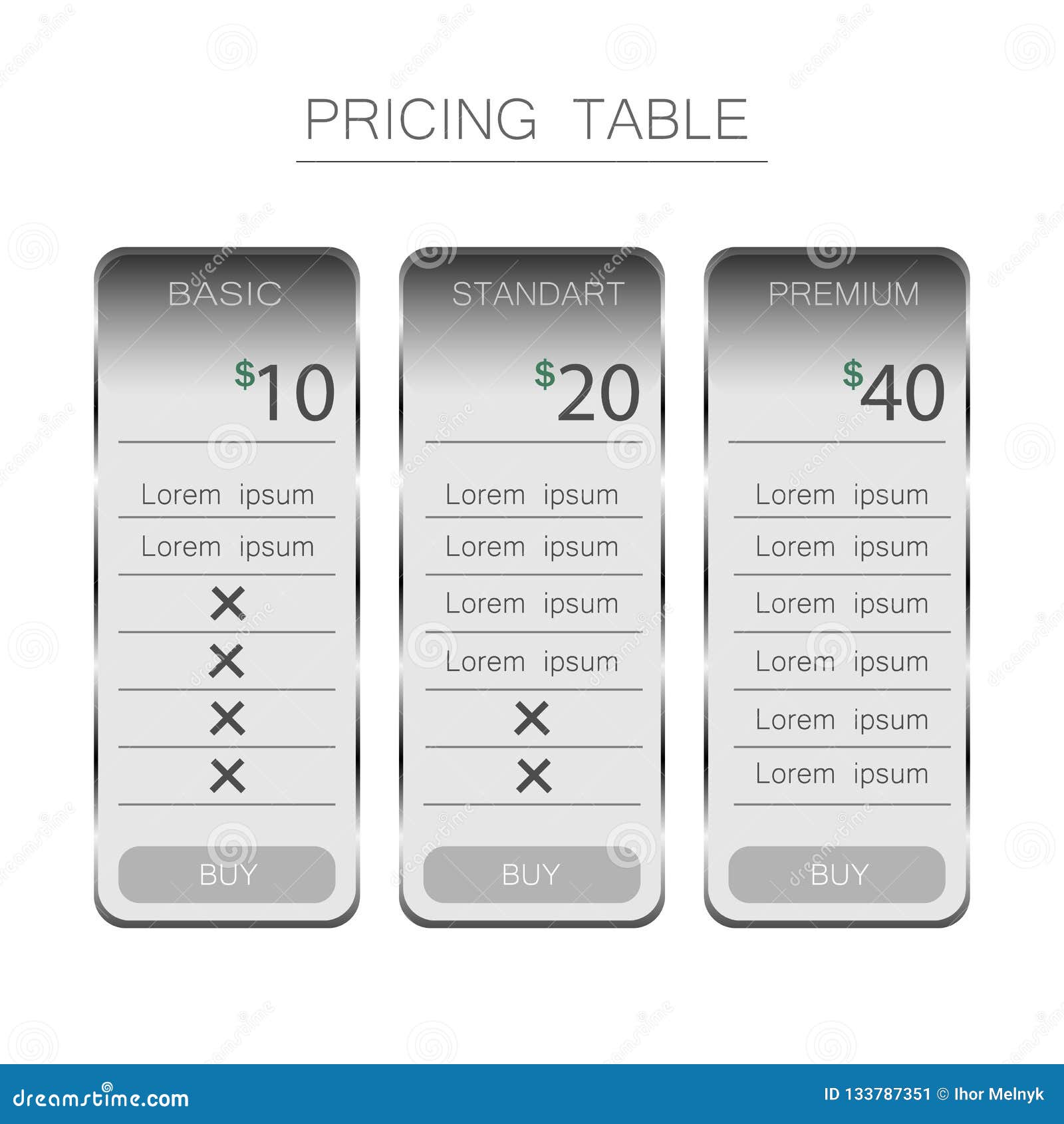 Pricing Table Design for Business. Stock Vector - Illustration of ...