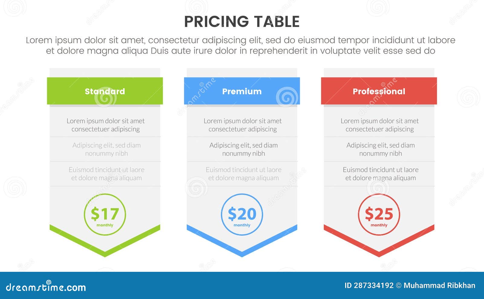 Pricing Table or Price Comparison Infographic 3 Point Stage Template ...