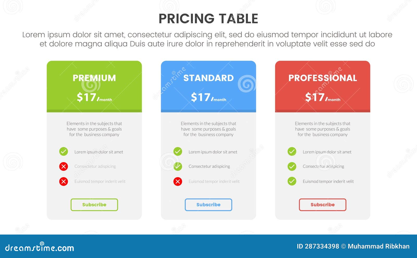 Pricing Table or Price Comparison Infographic 3 Point Stage Template ...