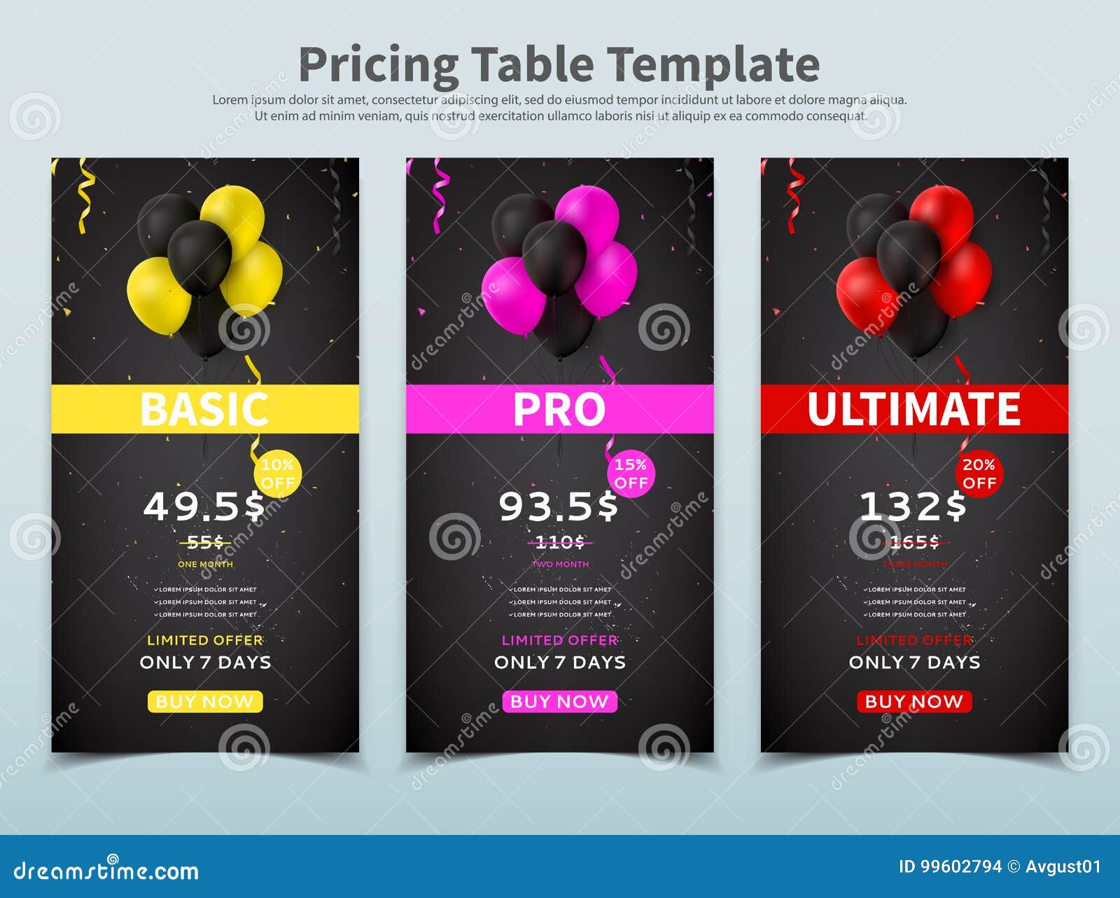 Pricing Table Templates with Different Plans Stock Vector ...