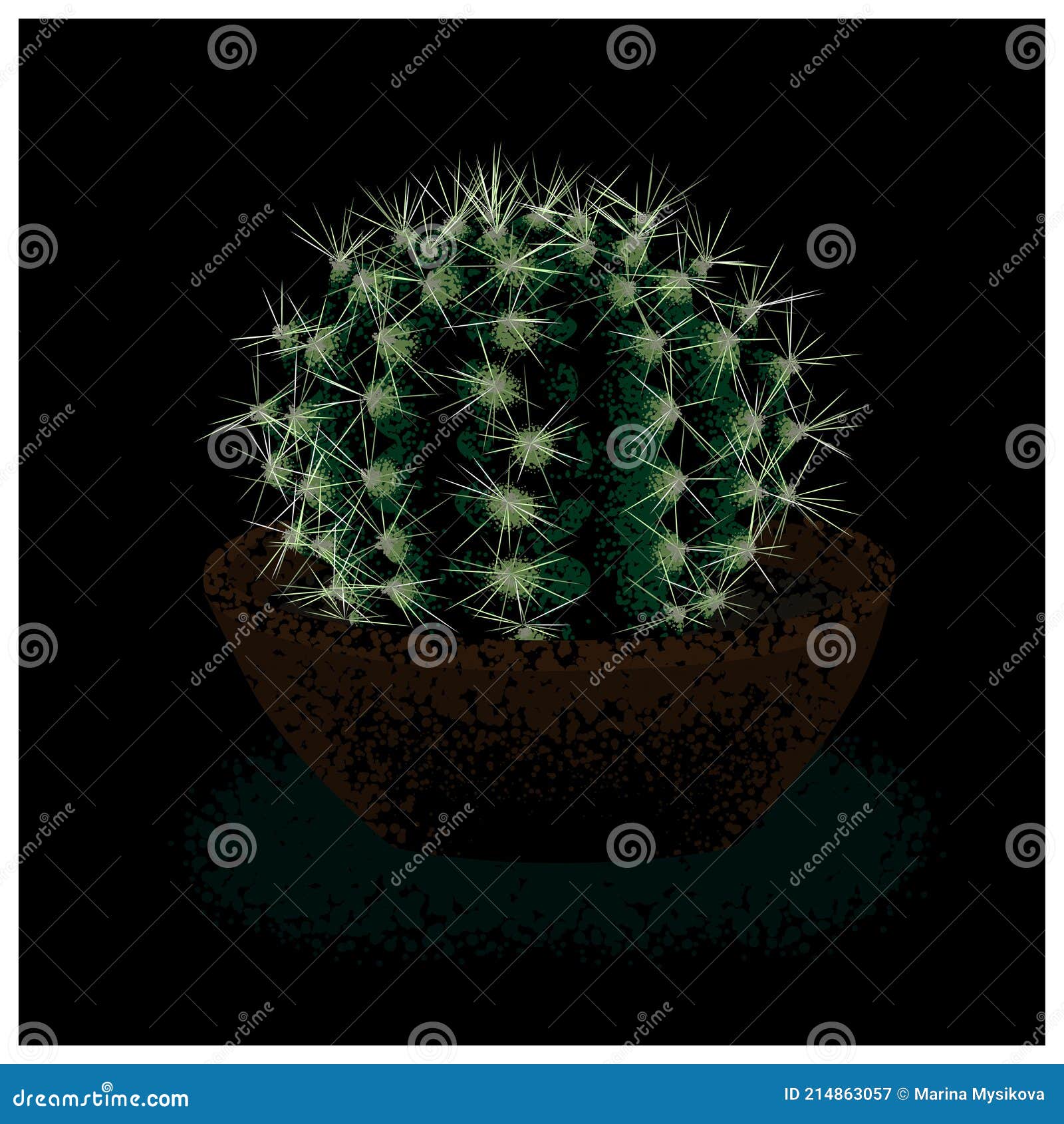 Prickly cactus in a pot stock vector. Illustration of floral - 214863057