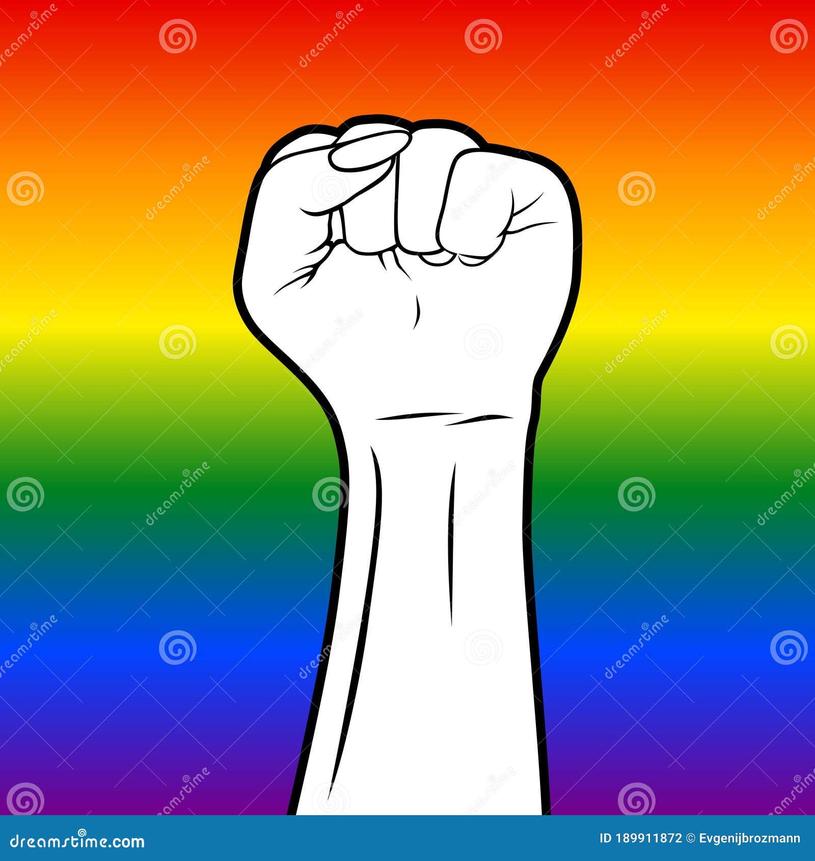 White Raised Fist With Black Outline On Gradient Background With Lgbt ...
