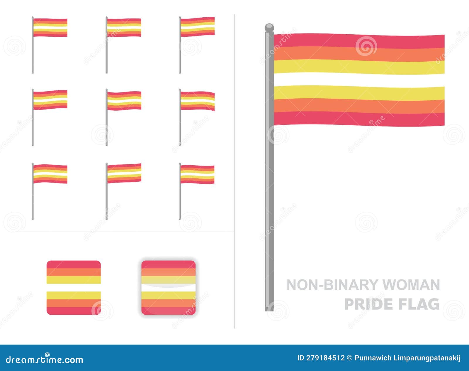Non Binary Woman Pride Flag Waving Animation App Icon Vector Stock