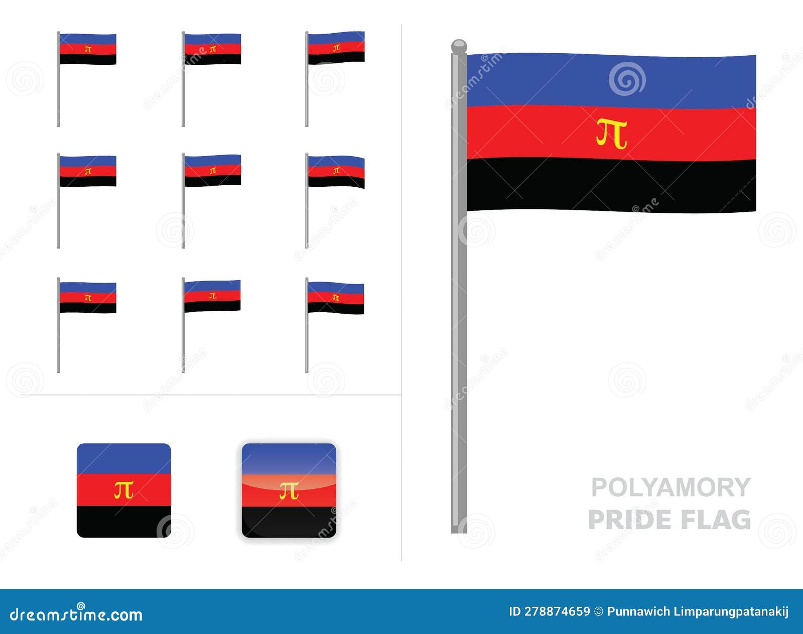 Old Polyamory Pride Flag Waving Animation App Icon Vector Stock Vector