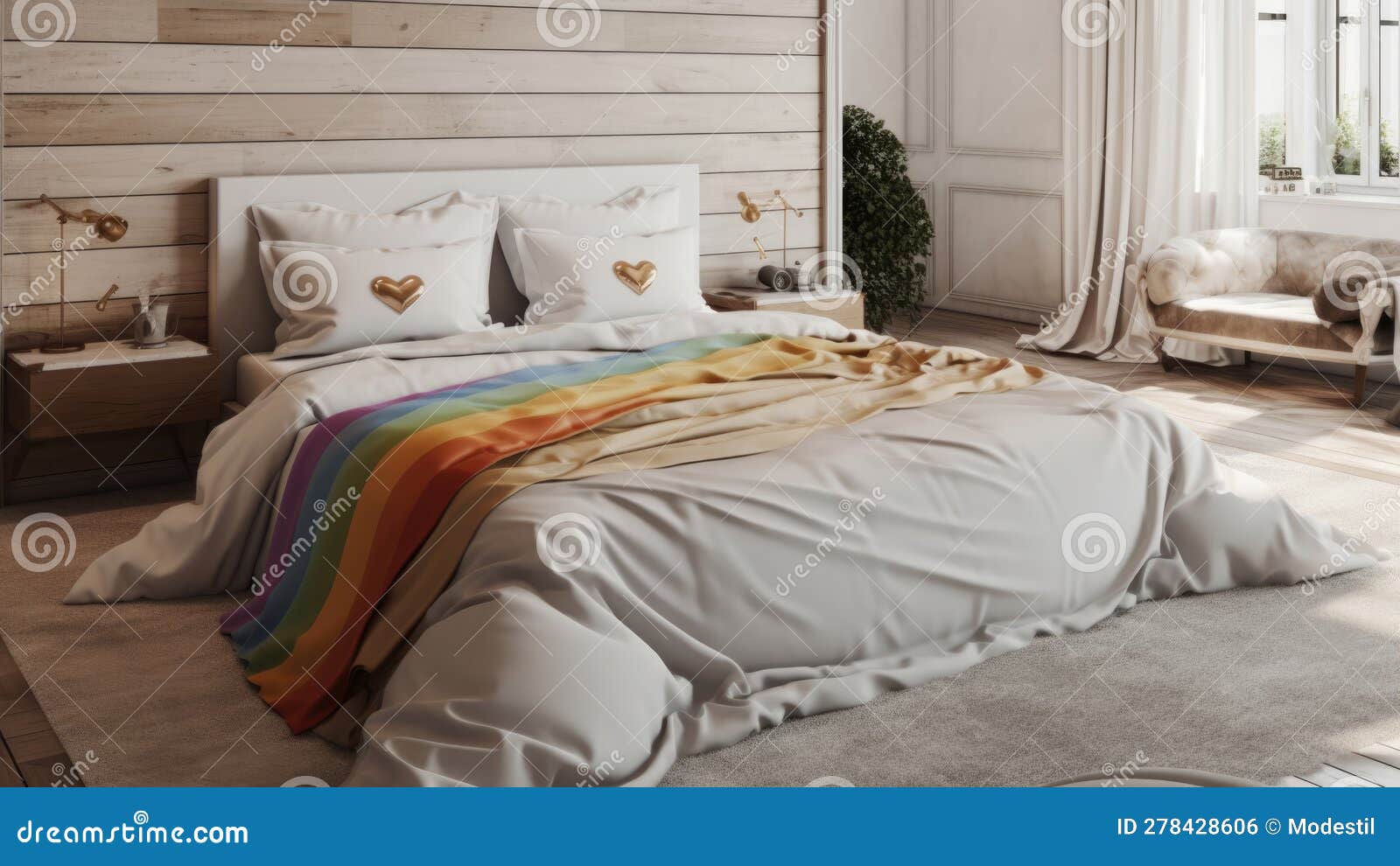 Pride Flag Sheets on a Bed - Generative AI Stock Illustration ...
