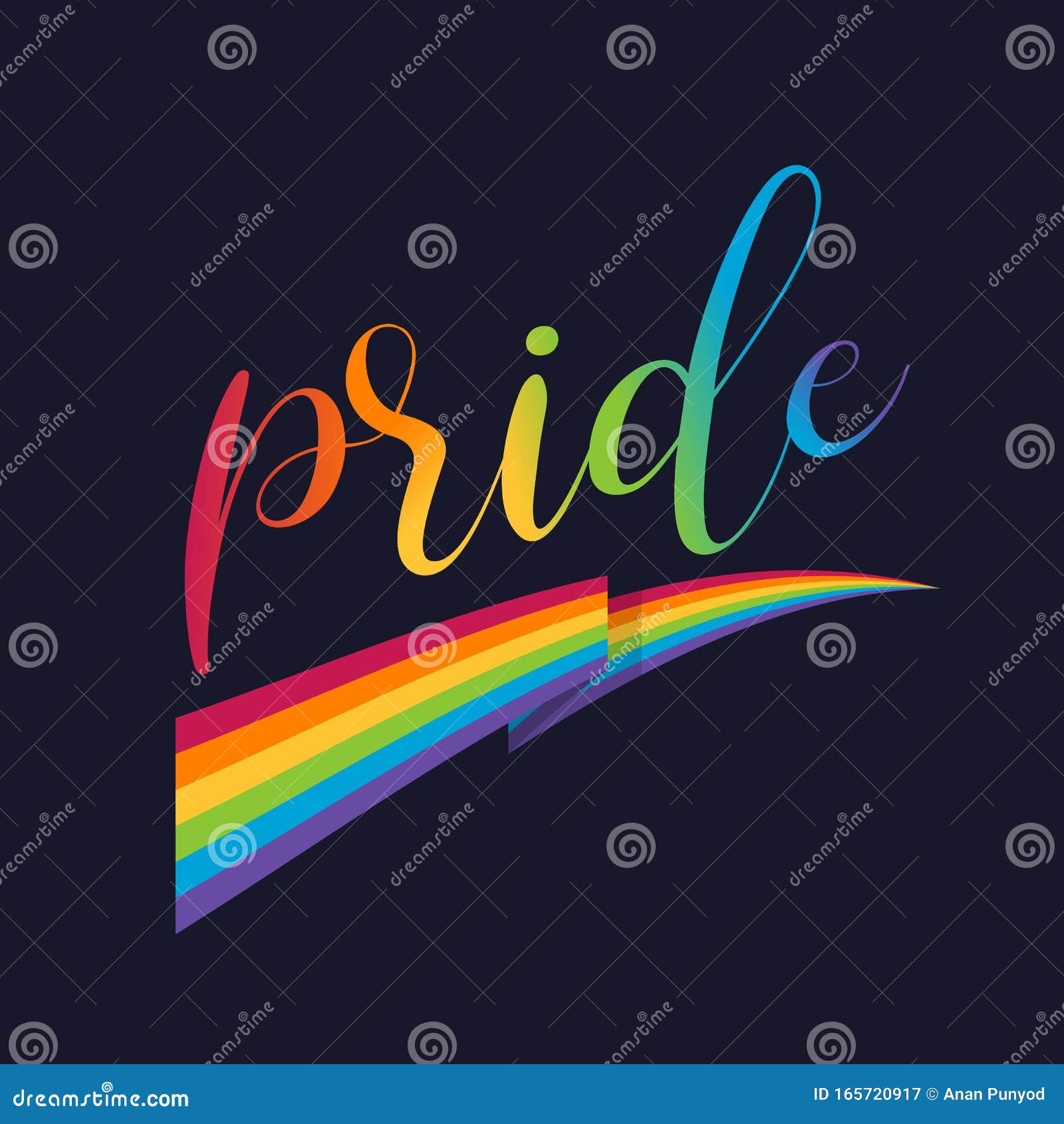 Pride Gradient Typography Text and Rainbow Flag on Dark Background ...
