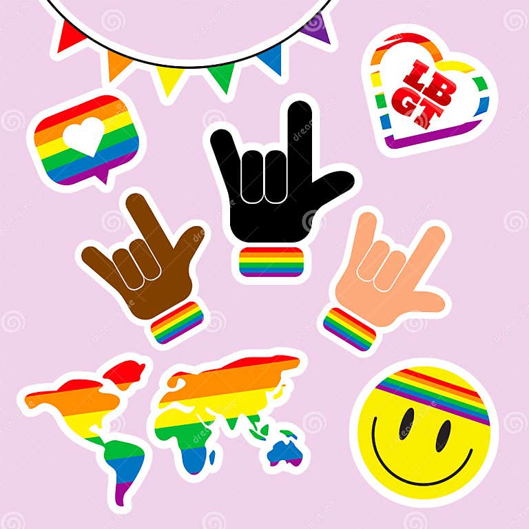 Pride Lgbtq Sticker Set Symbols Set In Rainbow Colors Pride Flag