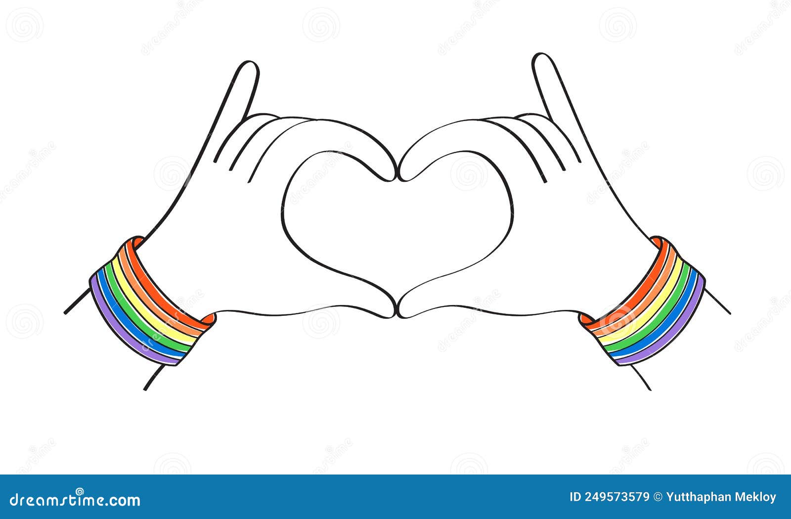 Pride Month Lgbtq Hands Wearing Wristband Showing Heart Symbol In