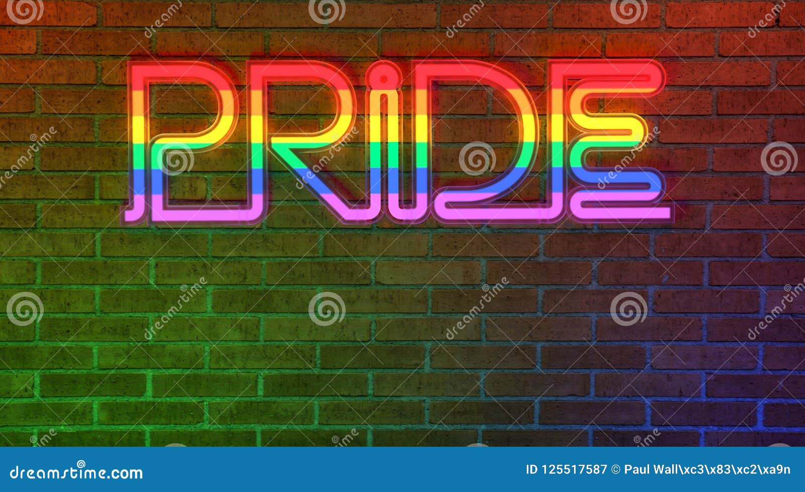 Pride Neon Text on Brick Wall. 3d Rendering Stock Image - Image of text ...