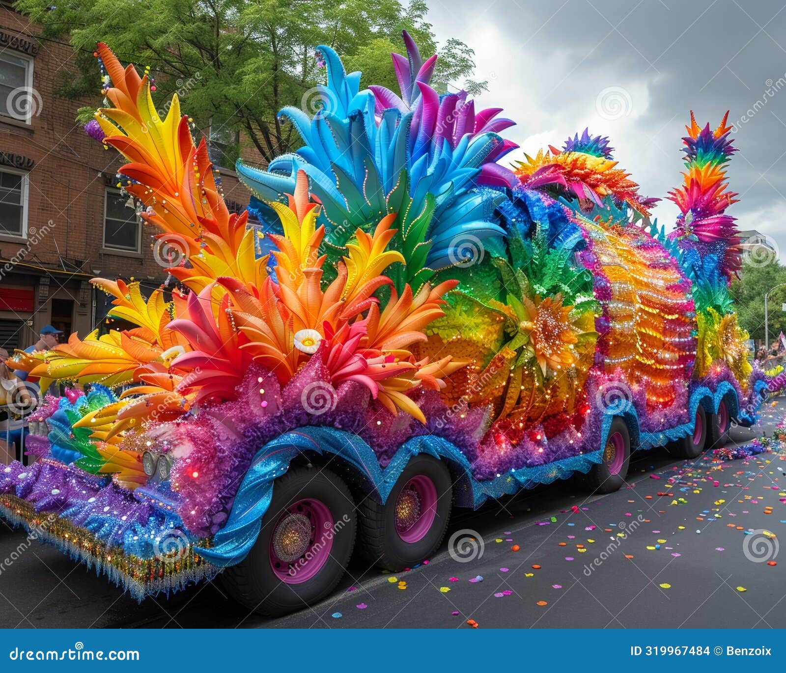 A Pride Parade Float with Vibrant Decorations Wide Shot Stock Photo ...