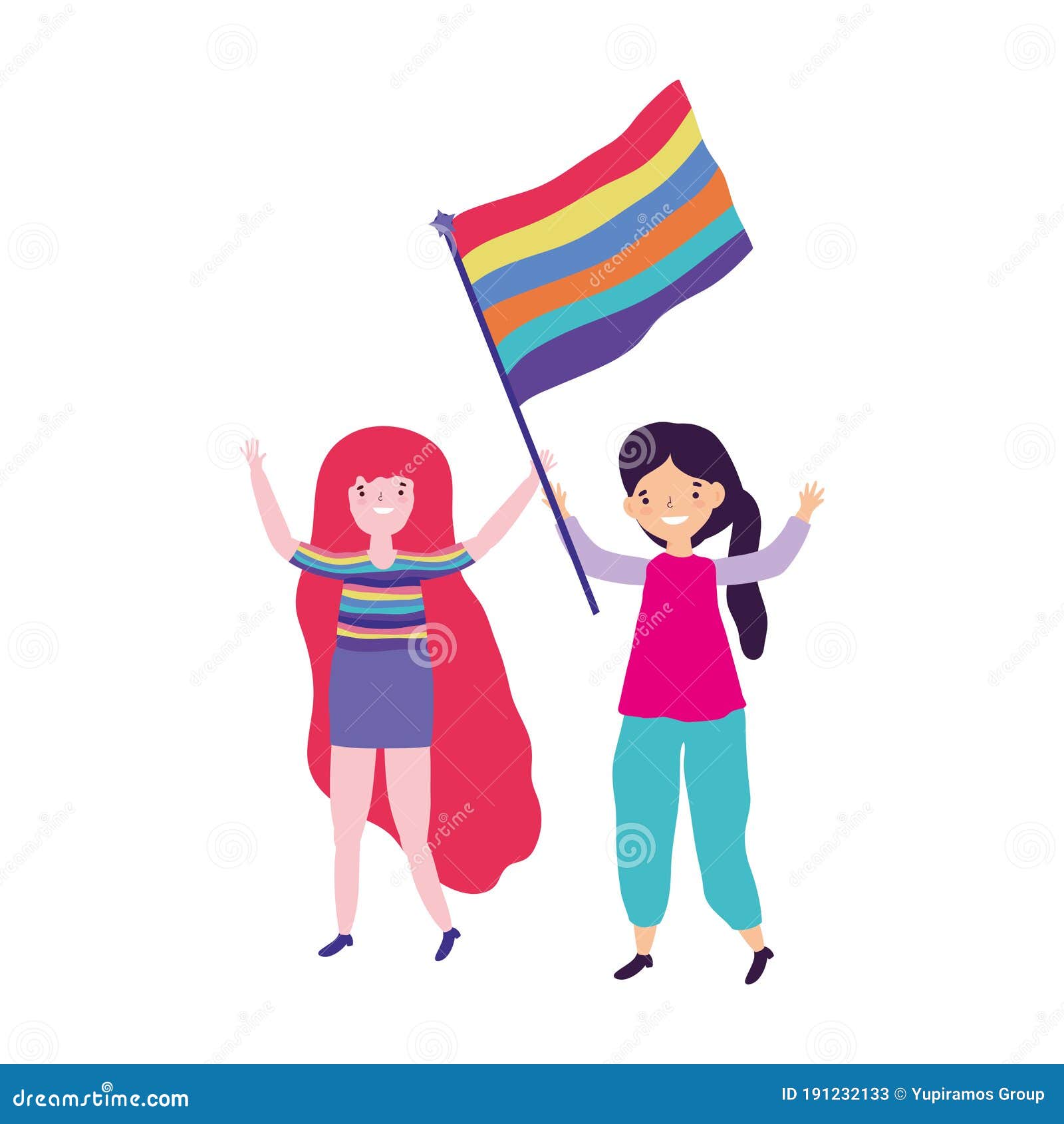 Pride Parade Lgbt Community Women With Flag Together Activist Stock