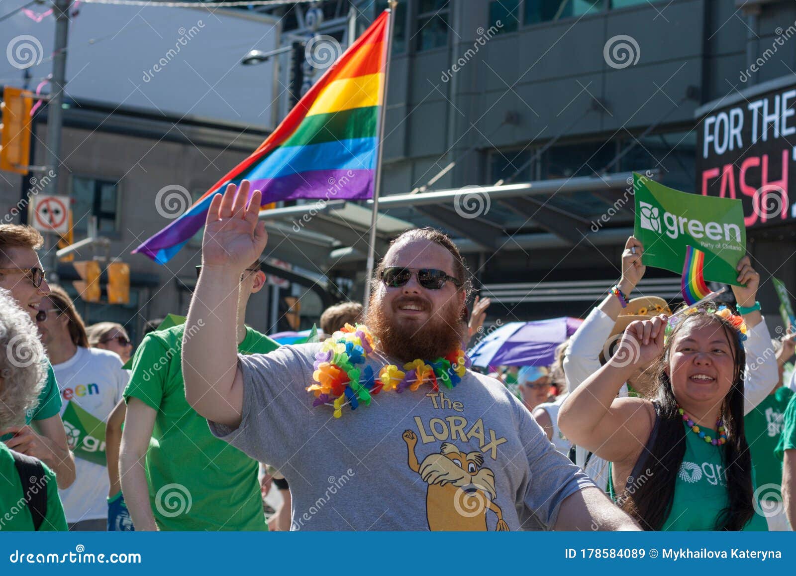 Pride Parade Lgbt Flag Colorful Rainbow Torontoontariocanada 06232019 People Go To The