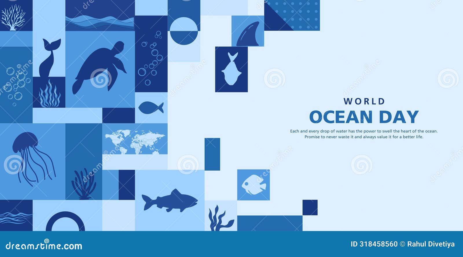 World Oceans Day Design with Underwater Ocean Stock Vector ...