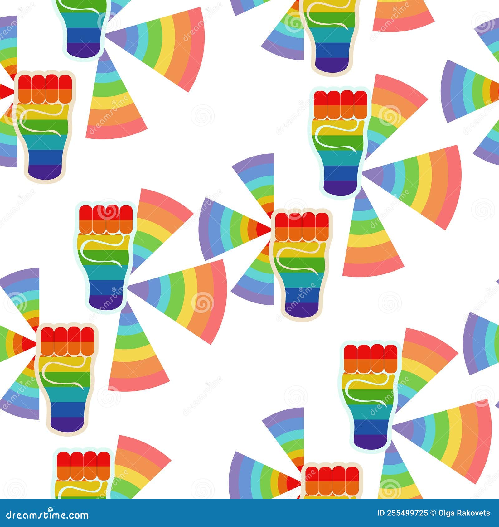 Pride Seamless Pattern, Rainbow Hand and Rays on White Background Stock ...