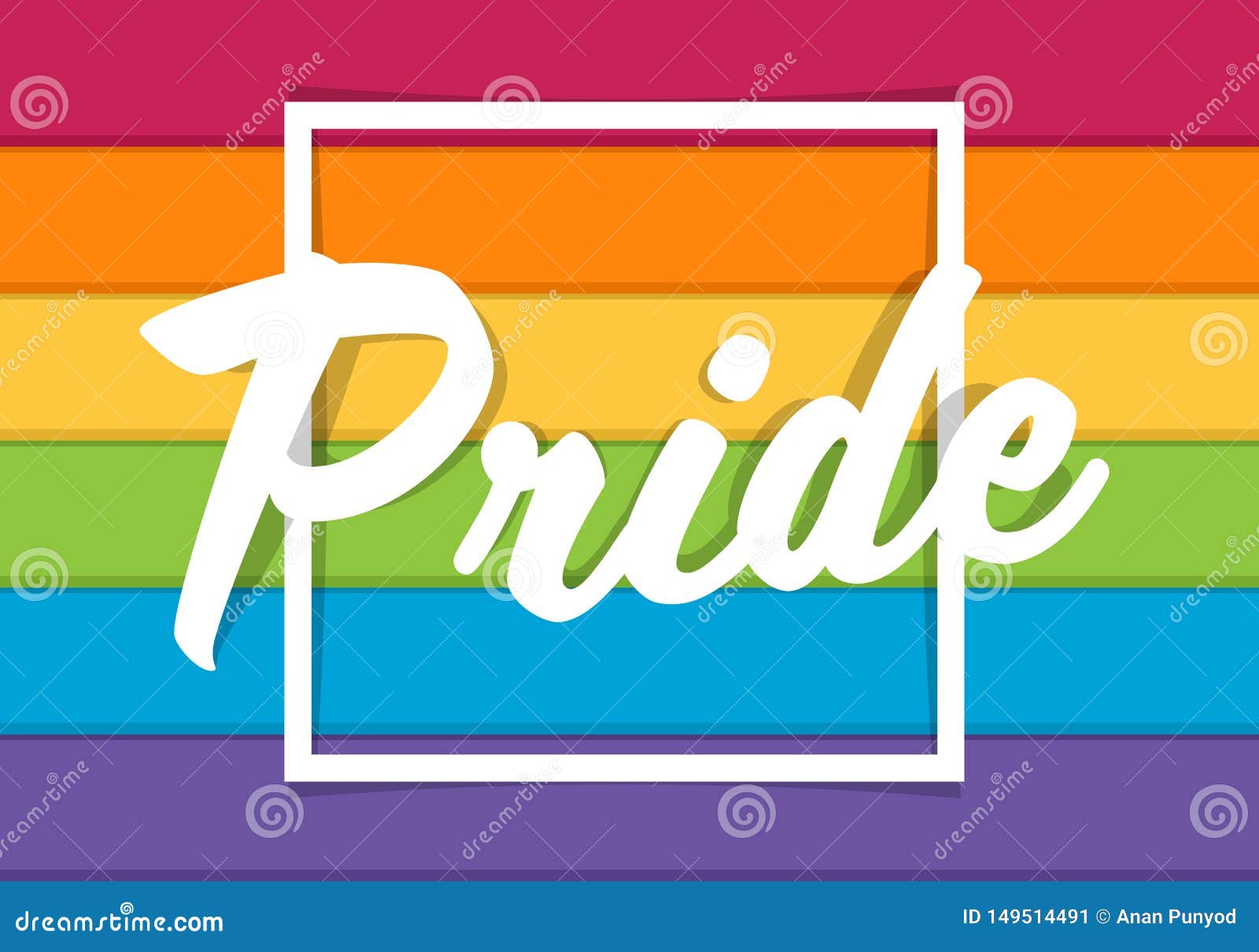 Pride Typography Text on Square Frame and Colorful Rainbow Background ...
