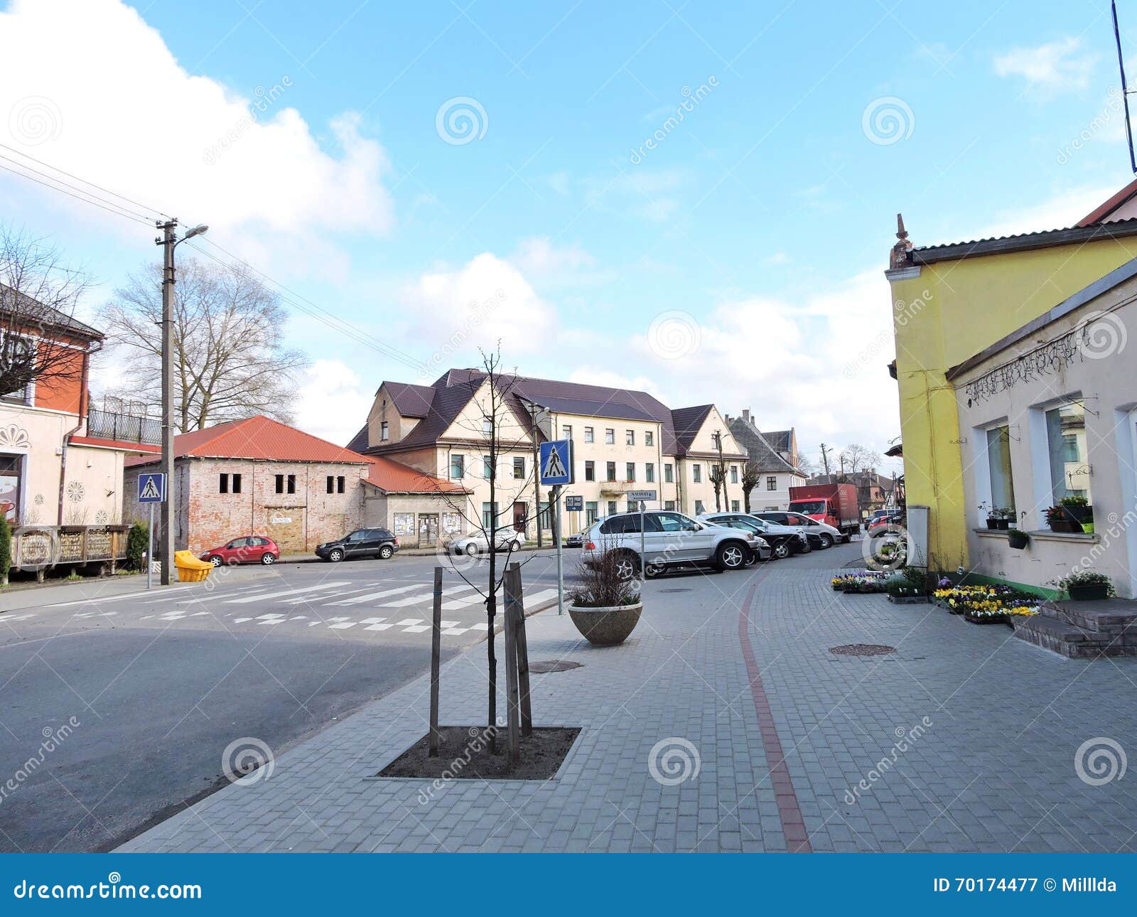 Priekule town, Lithuania editorial photography. Image of road - 70174477