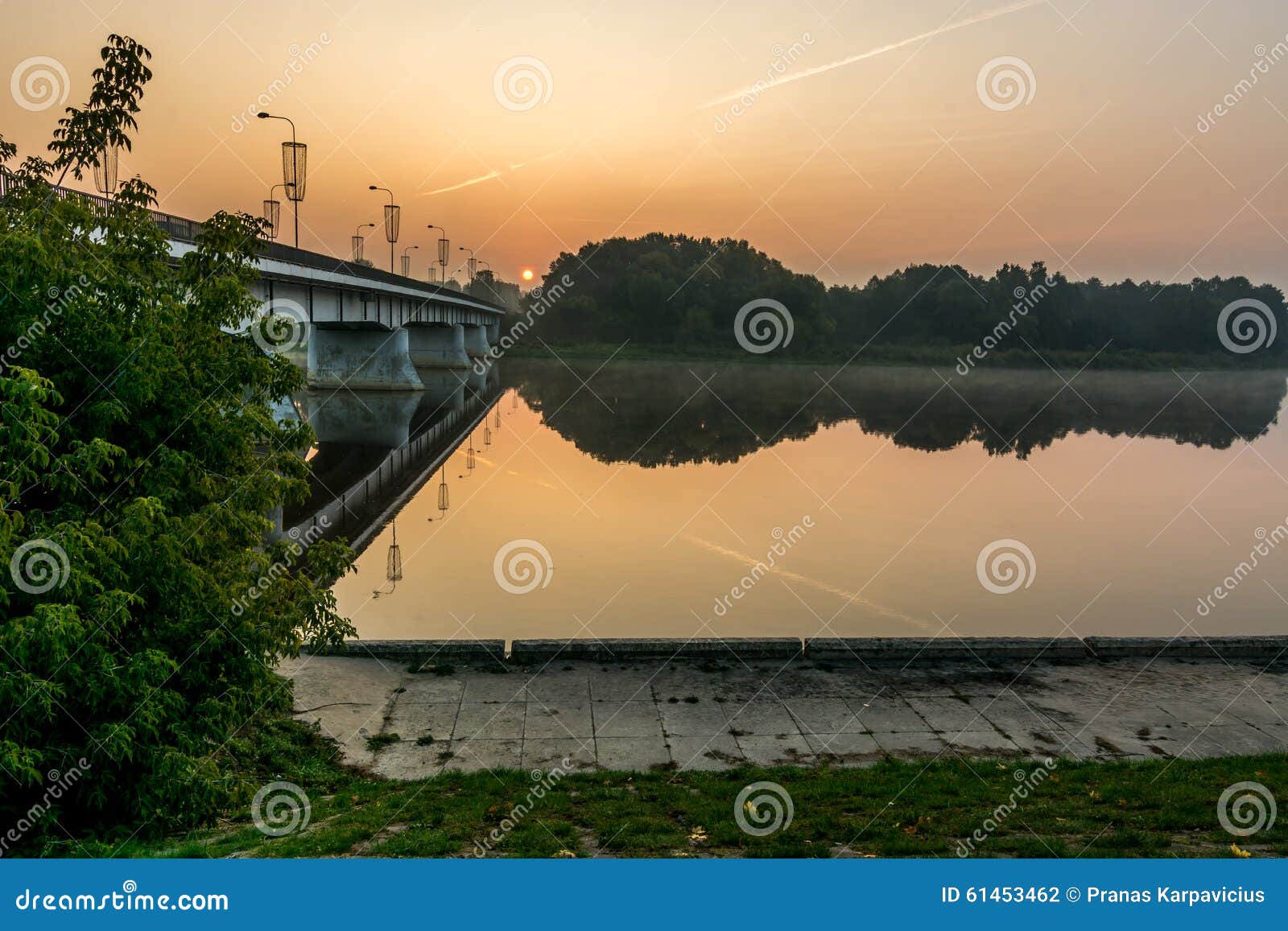 Prienai Bridge stock photo. Image of horizon, bank, dawn - 61453462