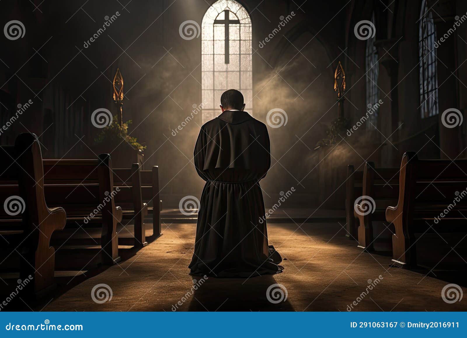 Christian Priest Standing By The Altar. Royalty-Free Stock Photography ...